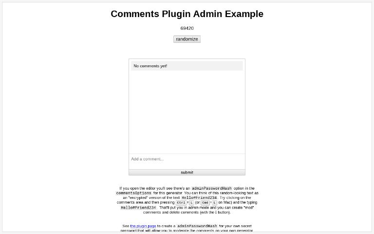 Comments Plugin Admin Example