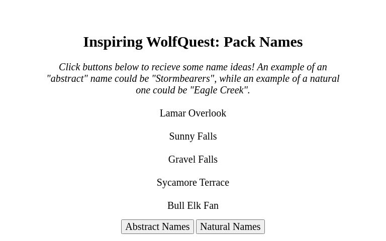 Inspiring WolfQuest: Pack Names ― Perchance Generator