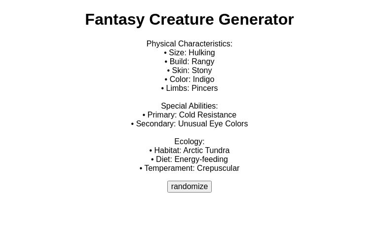 Fantasy Creature Generator