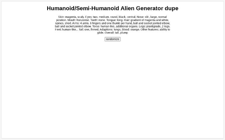 Humanoid/Semi-Humanoid Alien Generator dupe