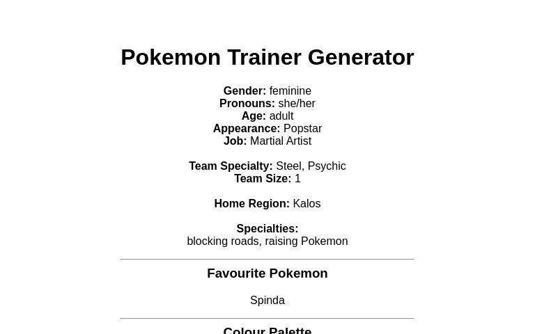 Pokemon Trainer Generator