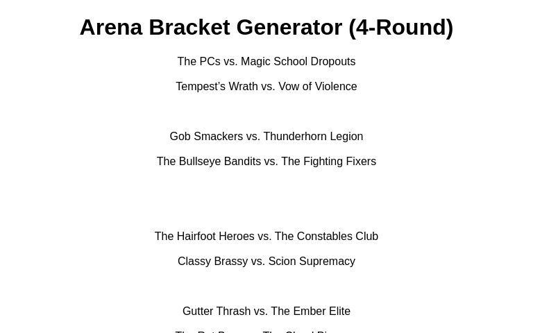 Arena Bracket Generator (4-Round)