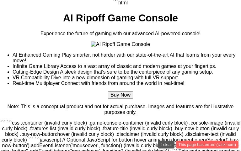AI Ripoff Game Console ― Perchance Generator