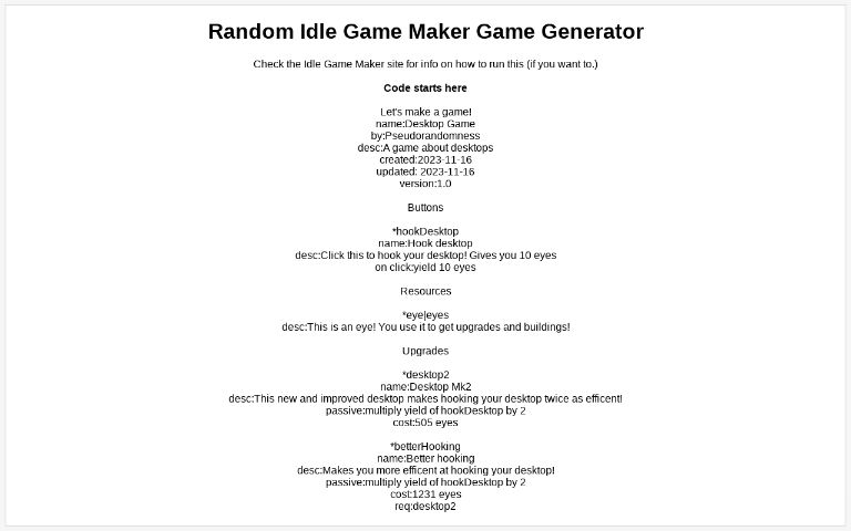 Random Idle Game Maker Game Generator