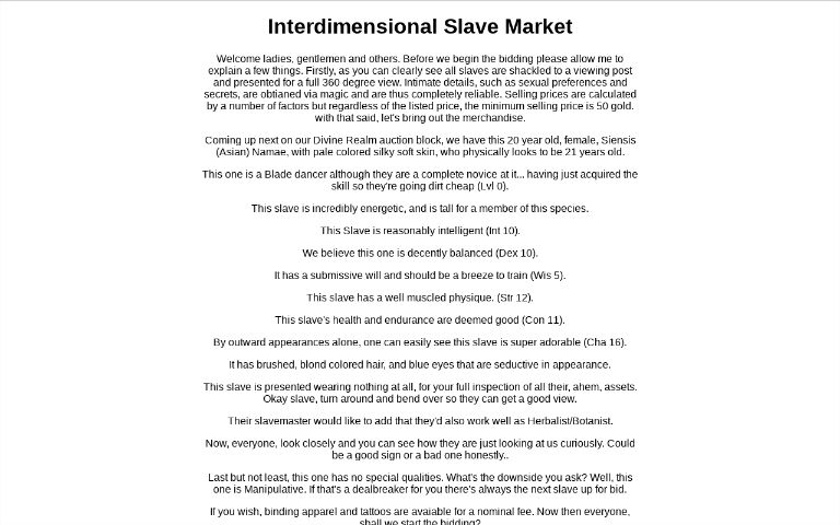 Interdimensional Slave Market ― Perchance Generator