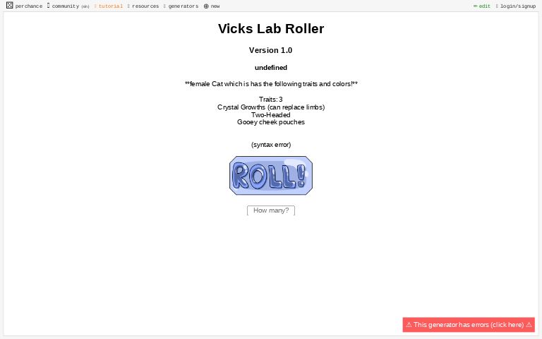 Vicks Lab Roller ― Perchance Generator