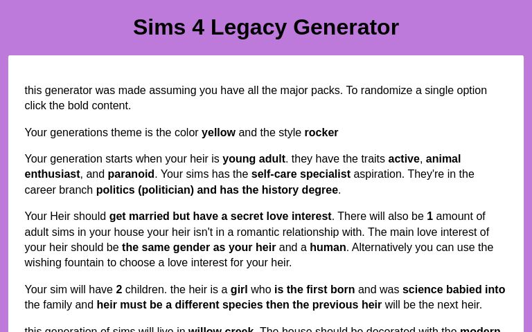 Sims 4 Legacy Generator