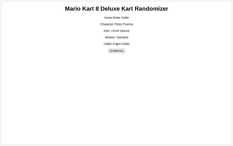 Mario Kart 8 Deluxe Kart Randomizer ― Perchance Generator