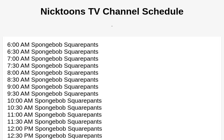 Nicktoons TV Channel Schedule ― Perchance Generator
