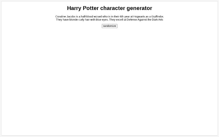 Harry Potter character generator