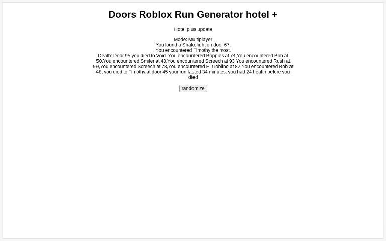 Doors Roblox Run Generator hotel