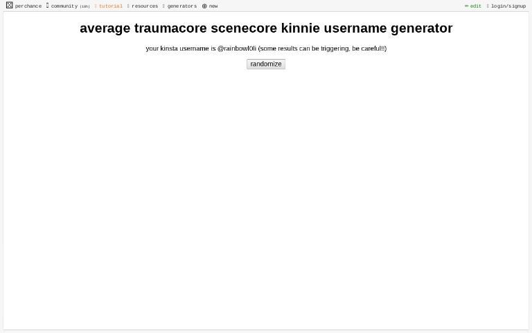average traumacore scenecore kinnie username generator