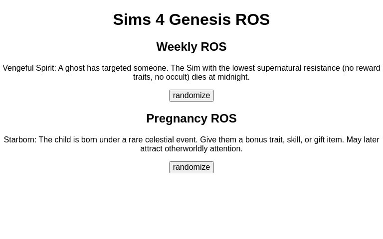 Sims 4 Genesis ROS ― Perchance Generator
