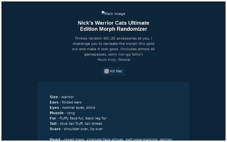 Nick's Warrior Cats Ultimate Edition Morph Randomizer ― Perchance Generator