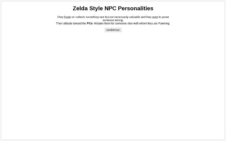Zelda Style NPC Personalities ― Perchance Generator