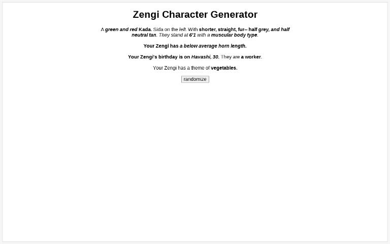 Zengi Character Generator