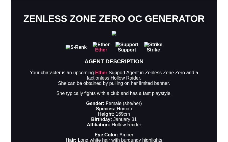 ZENLESS ZONE ZERO OC GENERATOR
