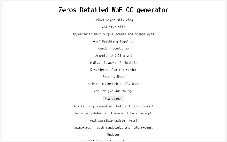 Zeros Detailed WoF OC generator