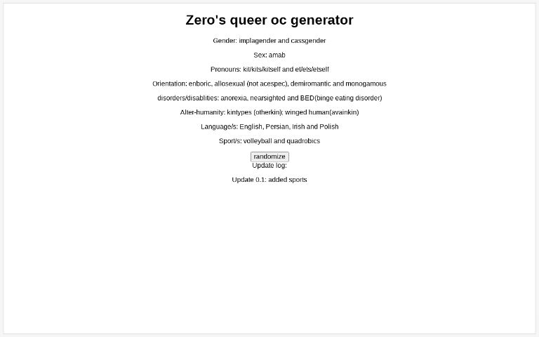 Zero's queer oc generator