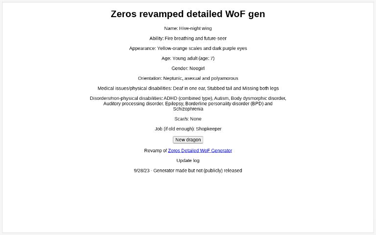 Zeros revamped detailed WoF gen ― Perchance Generator