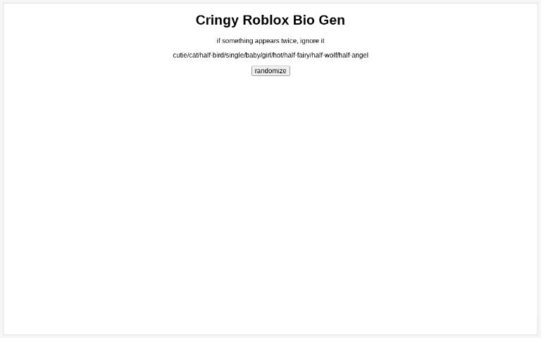Cringy Roblox Bio Gen ― Perchance Generator