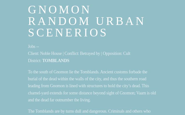 Gnomon Random Urban Scenerios ― Perchance Generator