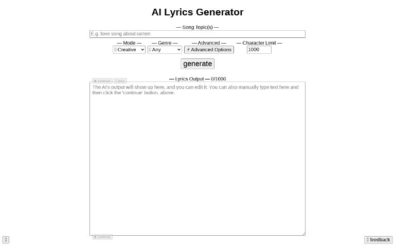 AI Lyrics Generator (free, no sign-up, unlimited)