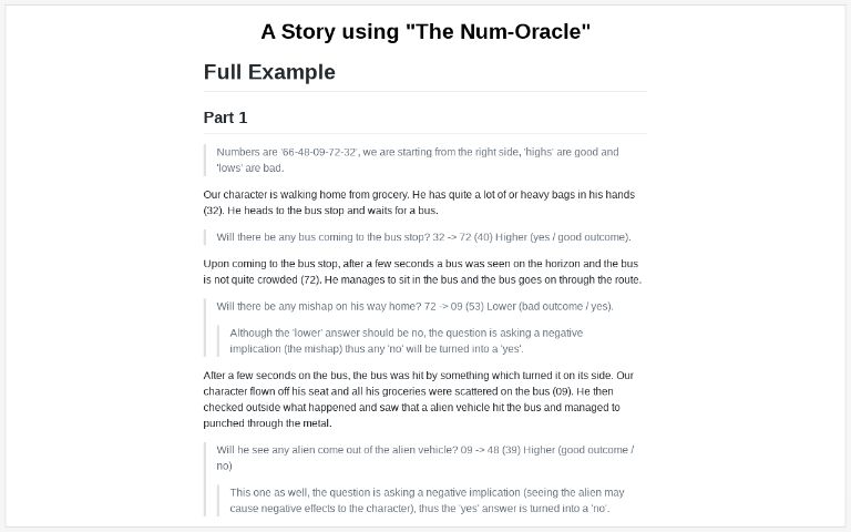 A Story using "The Num-Oracle" ― Perchance Generator