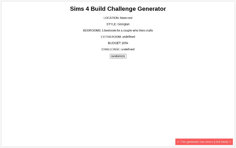 Sims 4 Build Challenge Generator