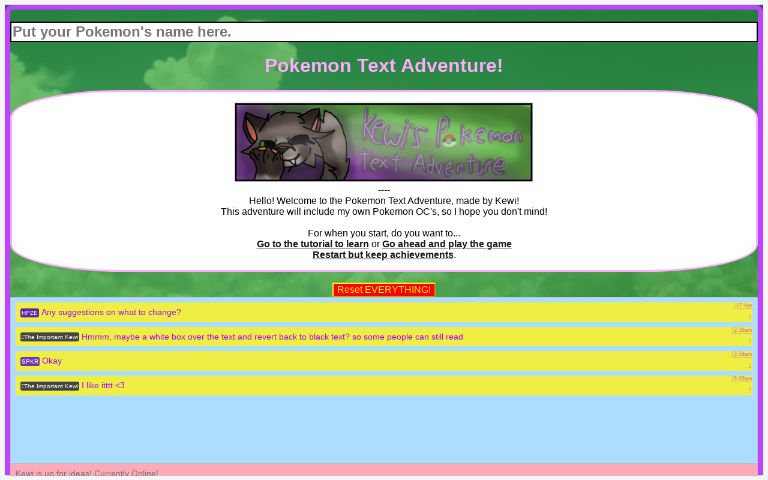 Kewi's Pokemon Text Adventure! ― Perchance Generator