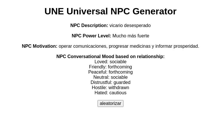 UNE Universal NPC Generator