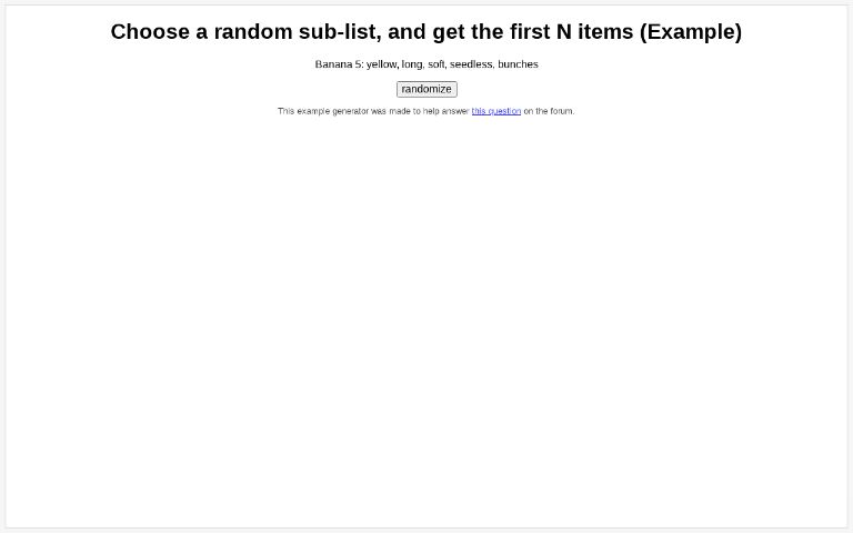 Choose a random sub-list, and get the first N items (Example) ― Perchance Generator