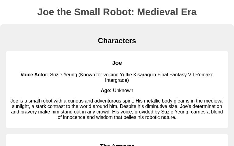 Joe the Small Robot: Medieval Era ― Perchance Generator