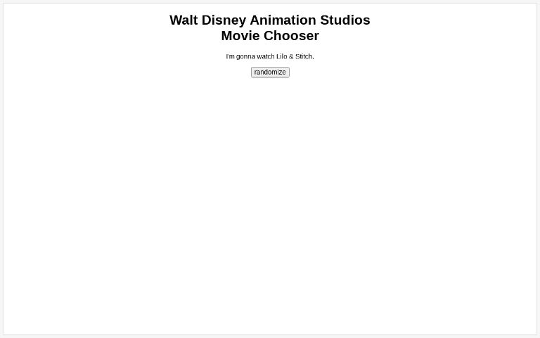 Walt Disney Animation StudiosMovie Chooser ― Perchance Generator