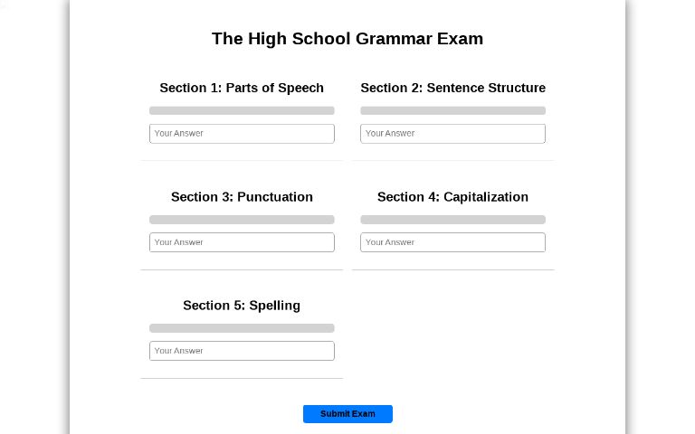 The High School Grammar Exam ― Perchance Generator