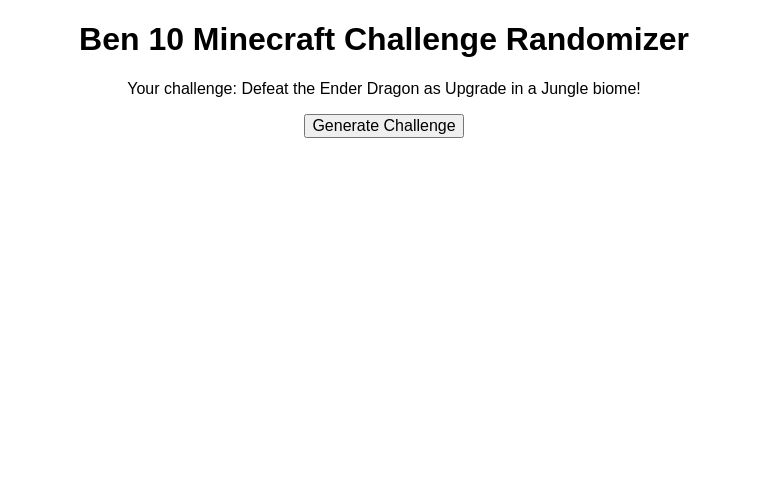 Ben 10 Minecraft Challenge Randomizer ― Perchance Generator