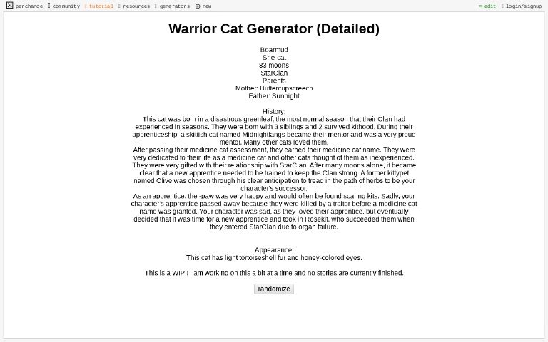 Warrior Cat Generator (Detailed)
