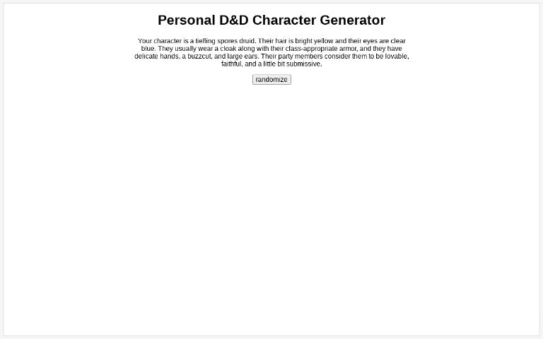 Personal D&D Character Generator