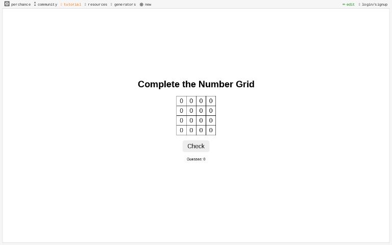Complete the Number Grid ― Perchance Generator