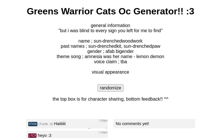 Greens Warrior Cats Oc Generator!! :3