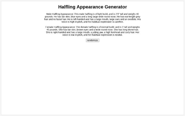 Halfling Appearance Generator