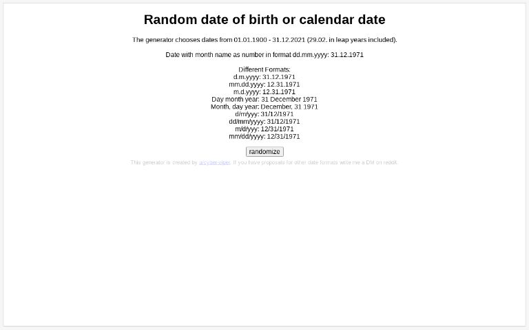 Random date of birth or calendar date ― Perchance Generator