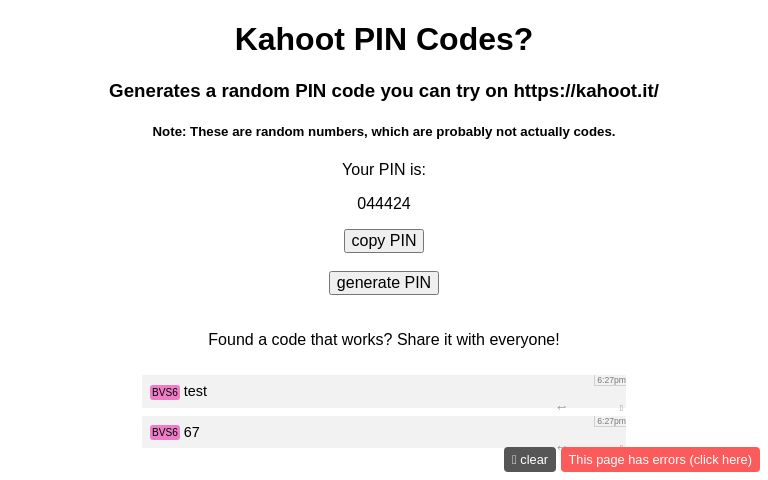 Kahoot PIN Codes? ― Perchance Generator
