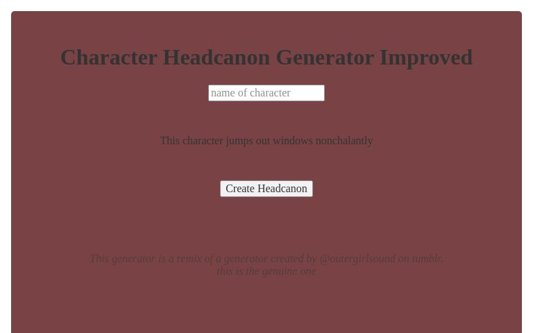 Character Headcanon Generator Improved