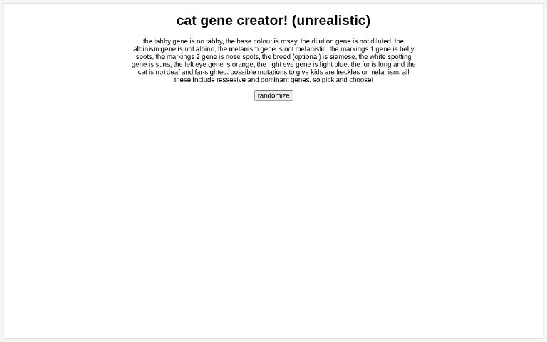 cat gene creator! (unrealistic) ― Perchance Generator