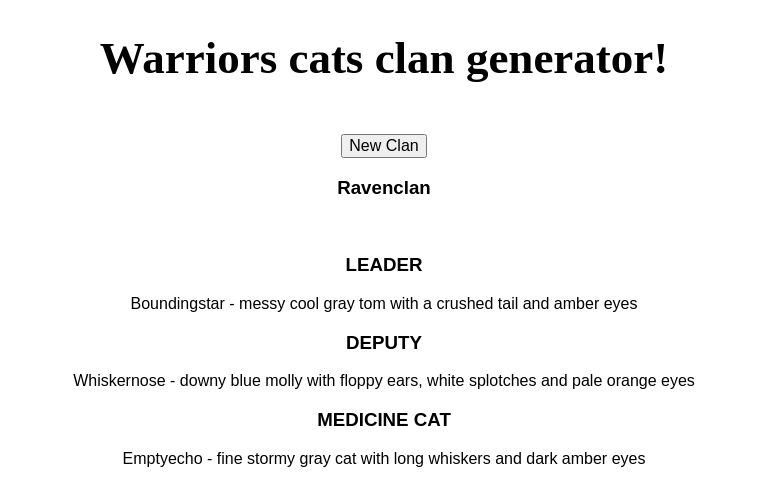 Warriors cats clan generator!