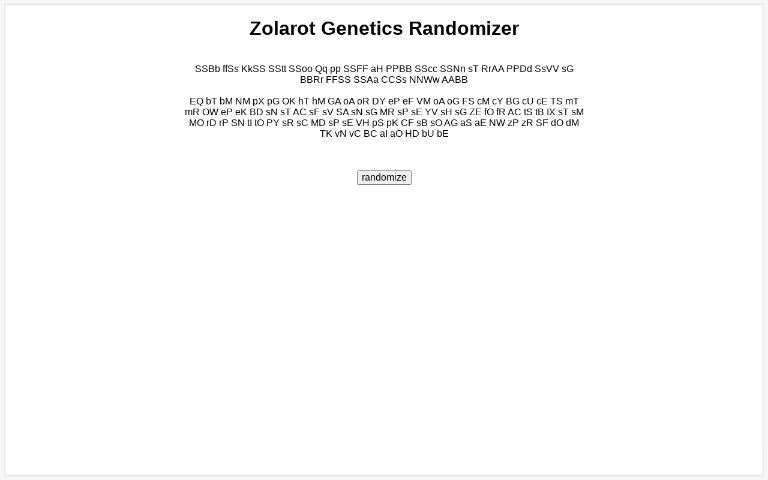Zolarot Genetics Randomizer ― Perchance Generator