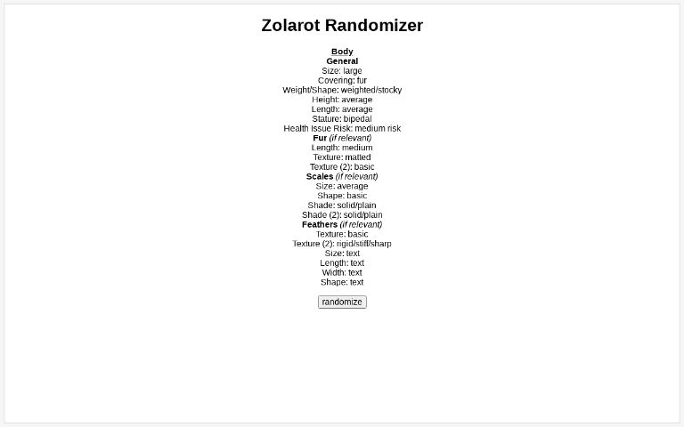Zolarot Randomizer ― Perchance Generator