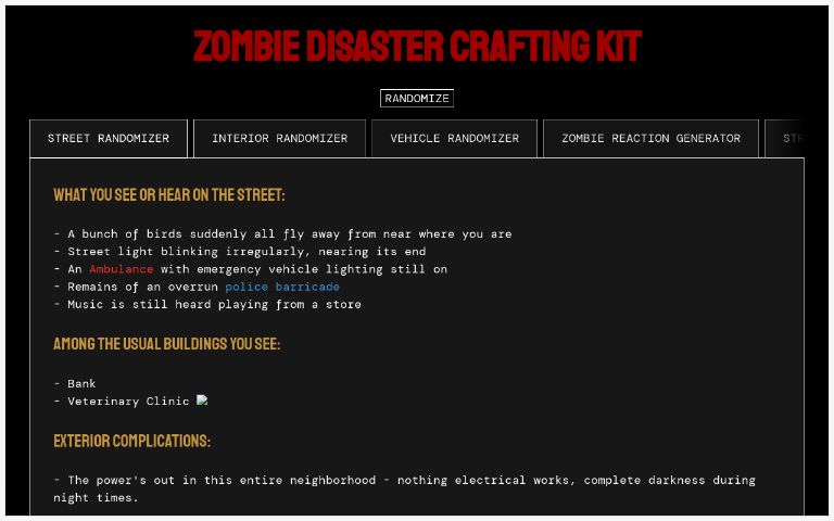 ZOMBIE DISASTER CRAFTING KIT ― Perchance Generator