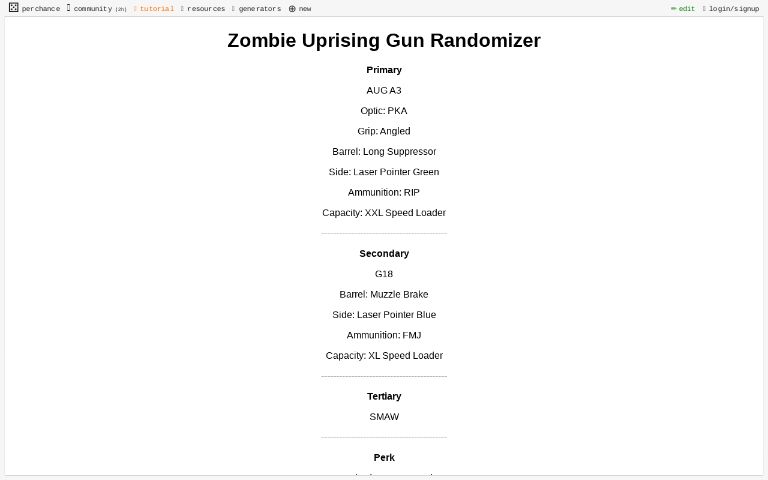 Zombie Uprising Gun Randomizer ― Perchance Generator